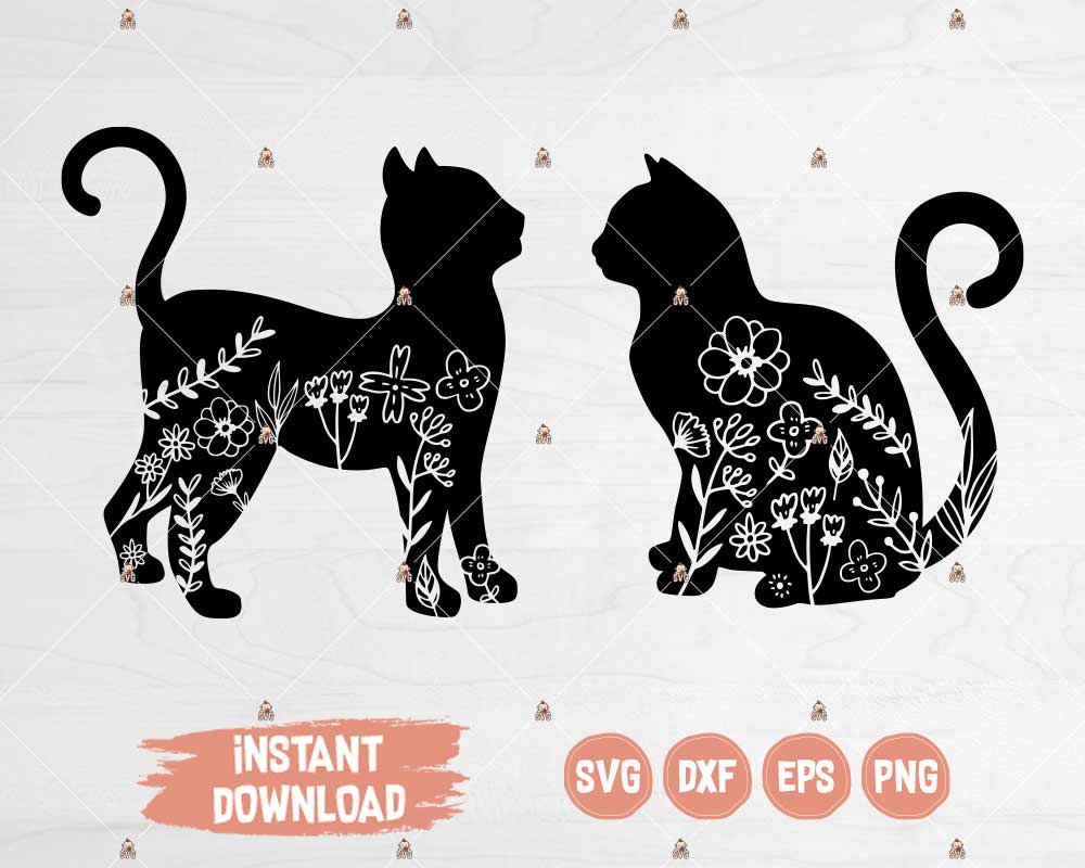 Floral Cats SVG Cut File for Cricut, Silhouette - Svg Baby