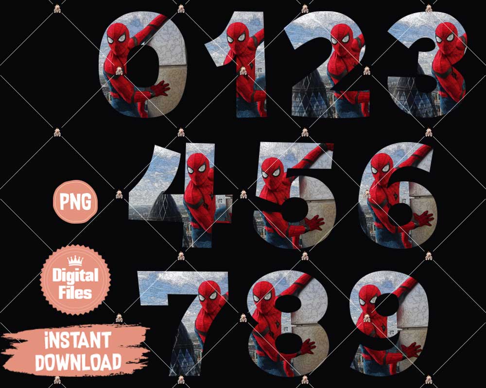 Spiderman Numbers Birthday Age, 0 to 9, PNG - Svg Baby